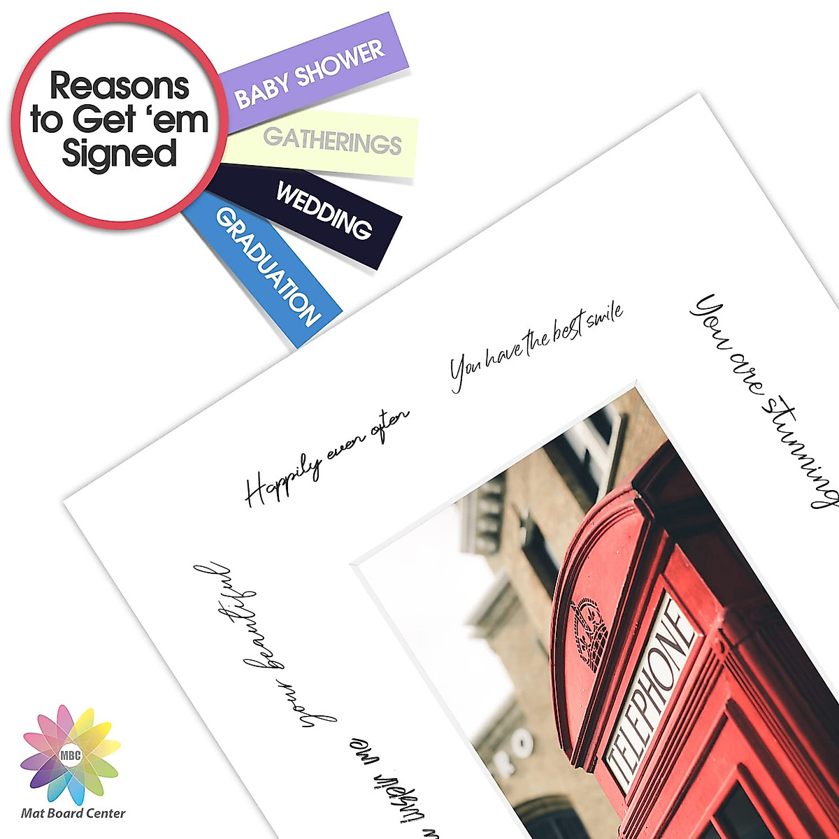 MBC Mat Board Center, Pack of 5, 8x10 for 4x6 White Photo Picture Mats - Acid Free, 4-ply Thickness, White Core - for Pictures, Photos, Framing