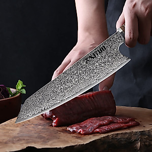 XT XITUO Kiritsuke Chef Knife,8 inch kitchen Knives Japanese VG10 Steel Damascus Kitchen Meat Sushi Cutting Cleaver Knife w/octagon Black Resin handle Gift Box… (Black-8'' Kiritsuke Knife)
