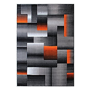 Handcraft Rugs Orange/Black/Gray Abstract Geometric Modern Squares Pattern Area Rug 5 ft. by 7 ft.