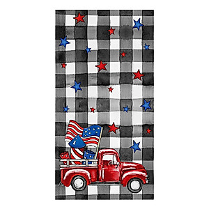 4th of July Kitchen Towels Set USA Flag Red Truck Decorative Hand Towel Black Buffalo Check Plaid Independence Day Dish Towel Dishcloths 3 Pack July 4th Dish Cloths for Home Cooking Baking