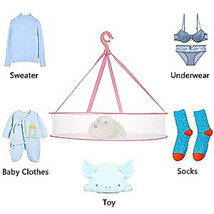 Qtopun Foldable Hanging Mesh Dryer, Single-Layer Sweater Drying Rack Flat Clothes Drying Net Laundry Mesh Rack for Underwear Lingerie Toy Herb — Pink