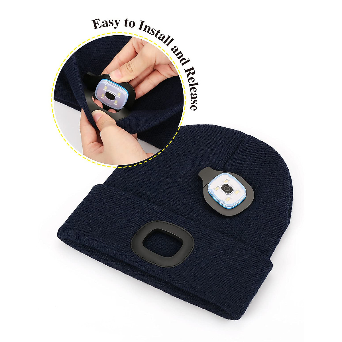 MELASA Unisex Kids LED Beanie, USB Rechargeable Hands Free Headlamp Hat, Night Flashlight Hat, Gifts for Kids Boys Black