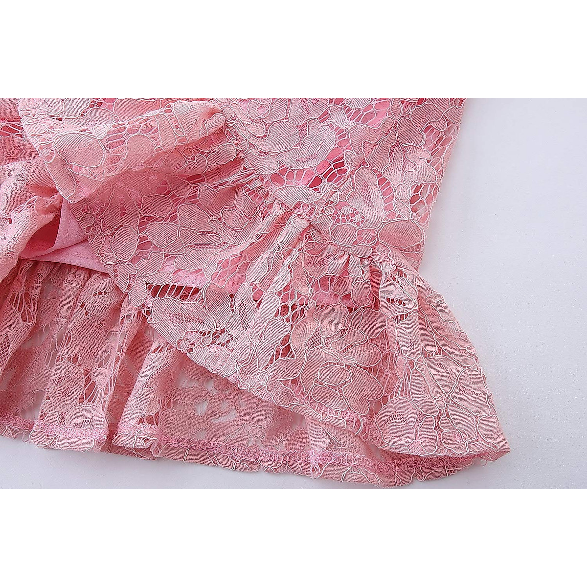 LittleSpring Girls Dresses for Baby Elegent Lace Floral Flare Sleeve Blue Party Wedding Dress for Kids 18 Months