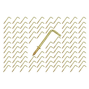 FGen 100pcs L Type Photo Frame - Copper Plated Right Angle Hooks, Fixed Cup Hooks - 2.16 inch (Gold)