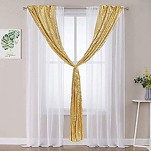 Eternal Beauty Gold Sequin Backdrop Curtain 2 Panels, Gold Curtain Backdrop for Party Decoration (W2 x H8FT-2PCS)