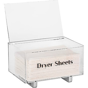 YoBa 3mm Thick Acrylic Dryer Sheet Holder Rectangular Clear Dryer Sheet Holder with Silver Plated Aluminum Legs for Laundry Room Organization and Decoration