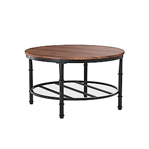 Bonnlo Circle Coffee Table, 31.5" Small Round Coffee Table Industrial Coffee Table Round Farmhouse Coffee Table in 2-Tier, Coffee Table with Storage Wire Coffee Table Lobby Coffee Table, Rustic