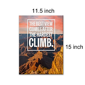 Inspirational Canvas Wall Art Poster Print, Positive the Best View Comes after the Hardest Climb Mountains Picture Painting Ready to Hang Home Office Classroom Decor Gift (11.5" x 15")