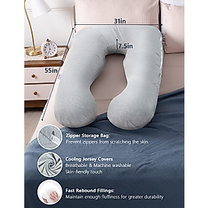 AngQi Pregnancy Pillows Cooling for Sleeping - Maternity Body Pillow for Pregnant Women - with Cool Jersey Cover