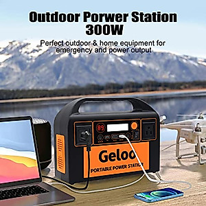 Geloo Portable Power Station 300W, 299Wh Solar Generator for Camping, Portable Solar Power Station 110V/300W AC, USB, PD Output, Portable Generator for Home Outdoor Camping RV Travel
