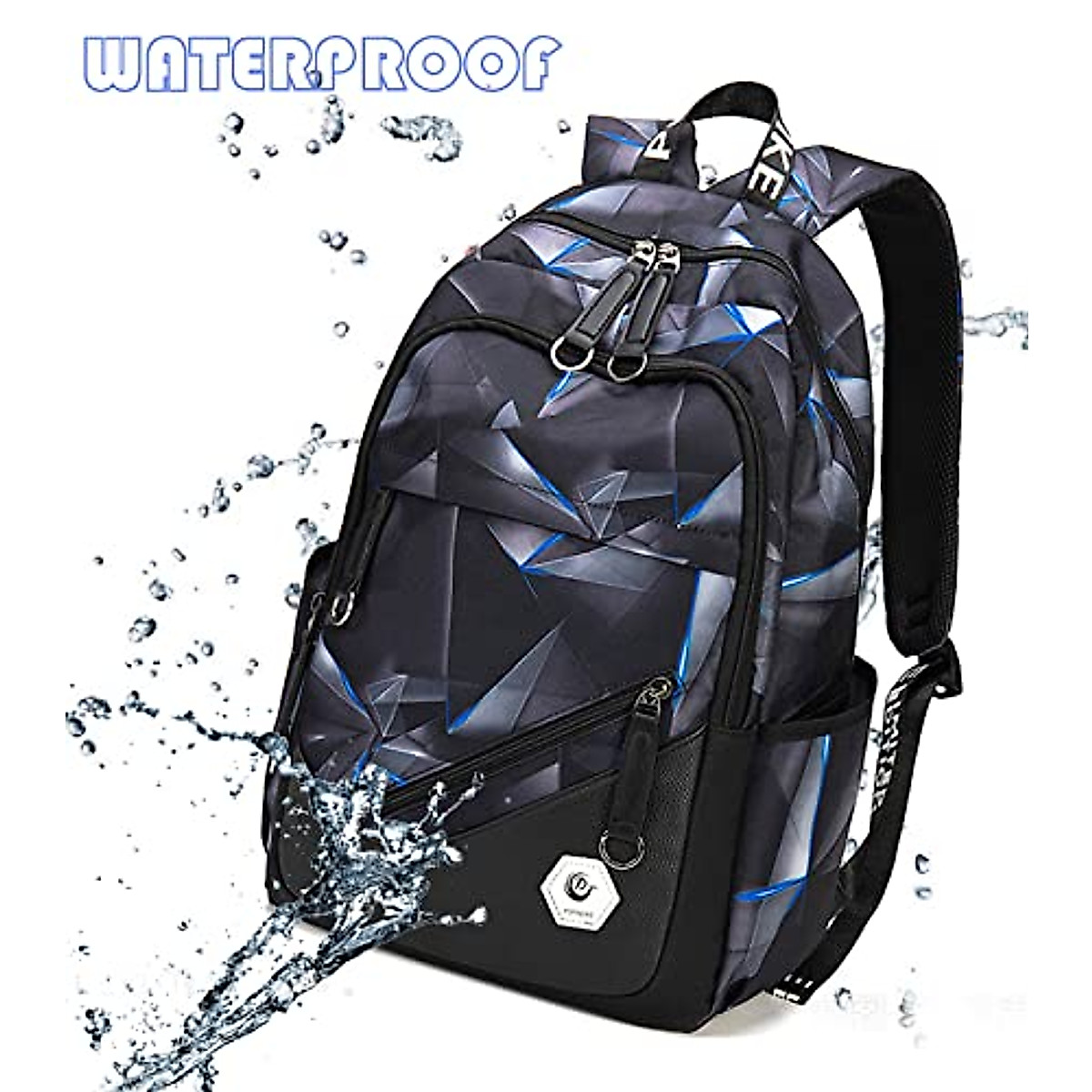 Sqodok Boys Backpack for Middle School, Waterproof Primary School Bags for Kids, Backpack for Boys Elementary High School, Abstract Geometric Prints Bookbag Travel Backpack for Teen Girls, Blue