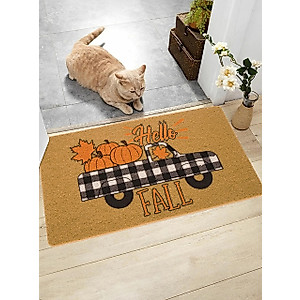 CaySep Welcome Fall Farm Pumpkin Truck Door Mats - Home Fall Decorative Doormat for Outdoor Entrance Non Slip Rubber Mat (Pumpkin)