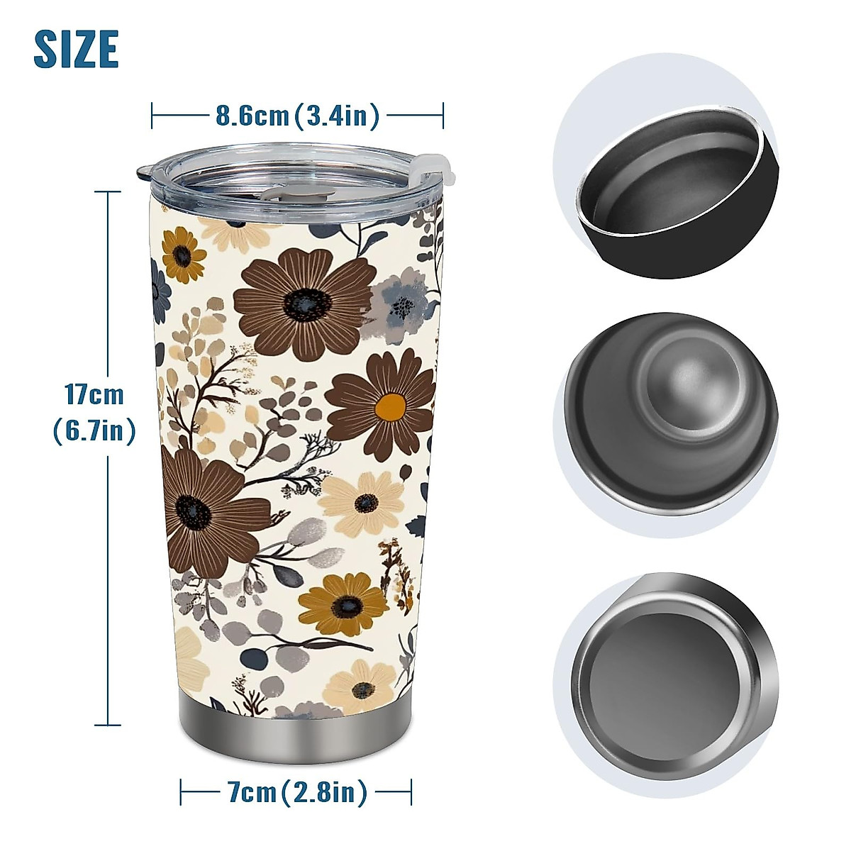 QWEUIOP 20oz Insulated Travel Coffee Mug Abstract Floral Pattern Stainless Steel Tumbler with Lid Double Wall Vacuum Coffee Cup For Hot and Cold Drinks14208