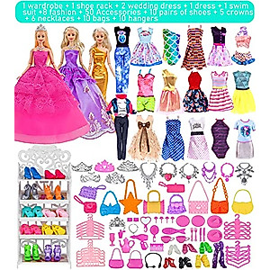 Ebuddy Fashion Lot 105 Items 11.5 Inch Girl Doll Dream Closet Wardrobe with Clothes and Accessories Including Wardrobe Shoes Rack Dress Shoes Hangers Necklace and Other Accessories(No Doll)