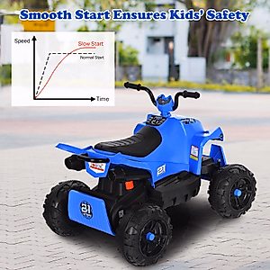 Costzon Kids ATV, 12V Battery Powered Electric Vehicle w/LED Lights, 4-Wheel Suspension, Music, Story, USB, MP3, Extended Seat, Ride on Car 4 Wheeler Quad for Boys & Girls Gift, Ride on ATV (Blue)