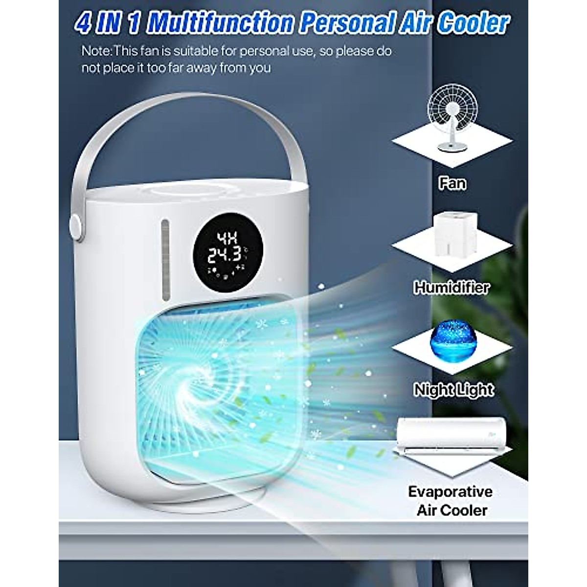 Portable Air Conditioners Fan, Skarif 900ml Evaporative Mini Air Conditioner with 7 Colors Light,3 Speeds Personal Air Conditioner,Personal Air Cooler with Humidifier for Room Bedroom Office (White)