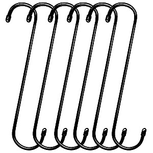 ESFUN 6 Pack 12 inch Extra Large S Hooks Black Heavy Duty Long S Hooks for Hanging Plant Extension Hooks for Kitchenware,Utensils,Pergola,Closet,Flower Basket,Garden,Patio,Indoor Outdoor Uses