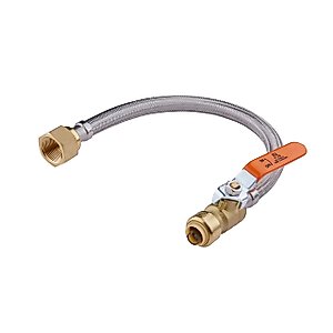 EFIELD 18 Inch Push-fit Valve Flexible Water Heater Connector, 1/2 inch x 3/4 inch FIP, Push-to-Connect, Copper, Pex, CPVC, Braided Stainless Steel