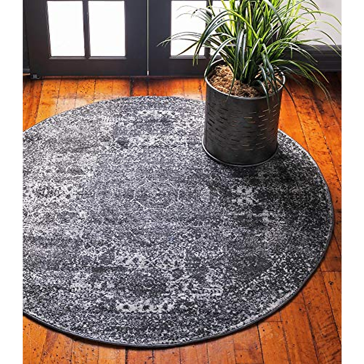 Rugs.com Dover Collection Rug – 5 Ft Round Dark Gray Low-Pile Rug Perfect for Kitchens, Dining Rooms
