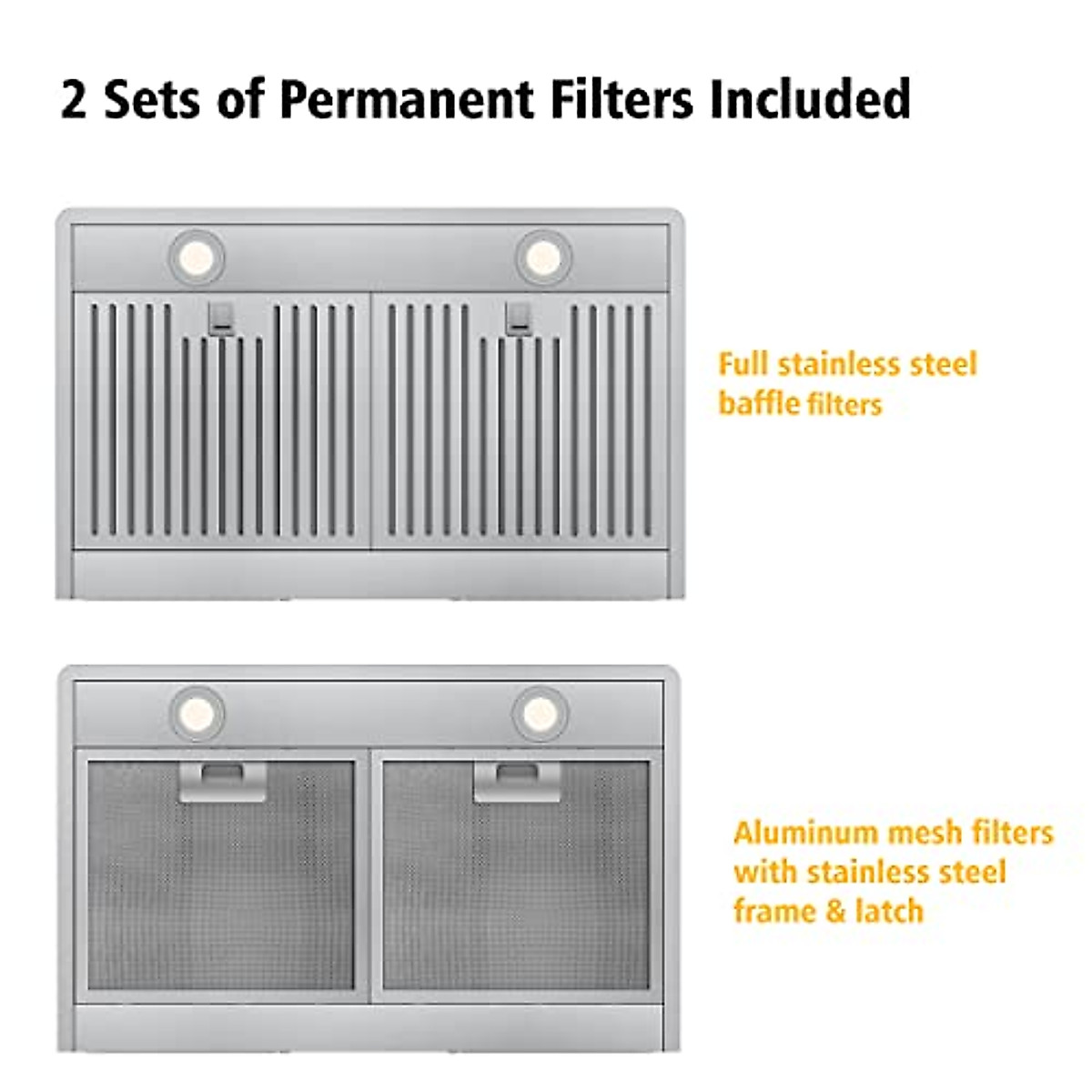 EVERKITCH 36 inch Wall Mount Range Hood 800CFM, with DC Motor, Stainless Steel Vent Hood with 6 Speeds Exhaust Fan, Convertible to Ducted and Ductless, with stainless steel filters