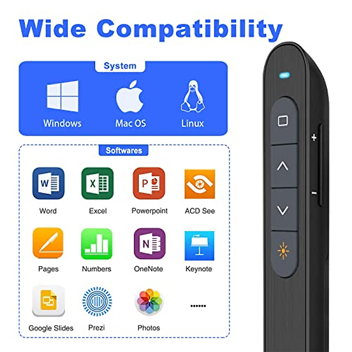 UBUYONE Wireless Presenter Remote Presentation Pointer Clicker with Hyperlink & Volume Control USB PowerPoint Slide Advancer