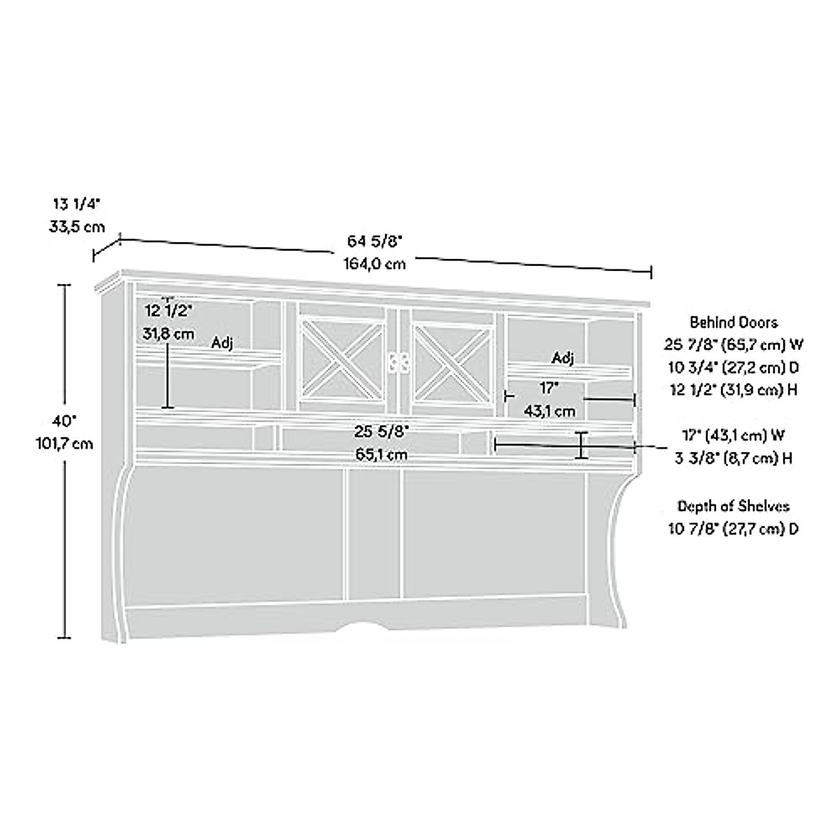 Sauder Costa Large Hutch, Chalked Chestnut finish