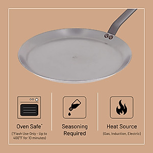 de Buyer MINERAL B Carbon Steel Crepe & Tortilla Pan - 9.5” - Ideal for Making & Reheating Crepes, Tortillas & Pancakes - Naturally Nonstick - Made in France