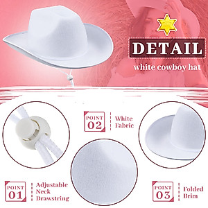 6 Pack Bulk Cowboy Hats Western Cowboy Hat Plain Cowboy Hat with Adjustable Drawstring for Wedding Stage Performance (Simple White)
