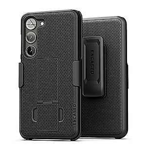 Encased DuraClip Designed for Samsung Galaxy S23 Belt Clip Case with Phone Holster and Kickstand (Matte Black)