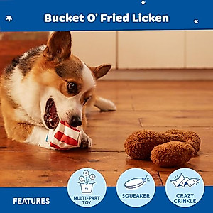 Barkbox 2 in 1 Interactive Plush Dog Toy - Rip and Reveal Toy for Dogs and Puppies - Stimulating Squeaky Pet Toys | Bucket o' Fried Licken