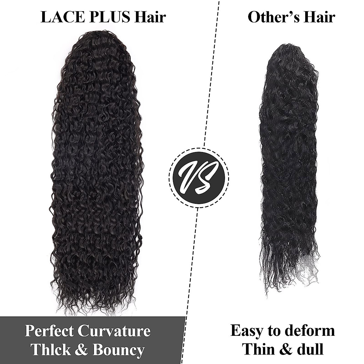 LACE PLUS 32 Inch Long Curly Ponytail Hair Extension Curly Heat Resistant Synthetic Instant Clip Drawstring Ponytail Clip in Ponytail Hair Extensions Curly For Black Women (#1 Black,6.70OZ)