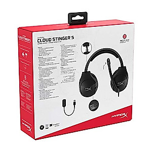 HyperX Cloud Stinger S – Gaming Headset, for PC, Virtual 7.1 Surround Sound, Lightweight, Memory Foam, Soft Leatherette, Durable Steel Sliders, Swivel-to-Mute Noise-Cancelling Microphone, Black
