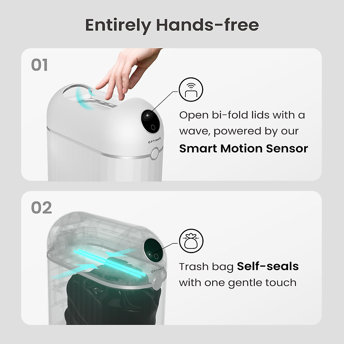 OPTIMUS TECHNOLOGY Automatic Trash Can Self Sealing and Self-Changing Smart Trash Can Motion Sensor Touchless Garbage can Kitchen Bathroom Office 6 Refill Bag Rings (Neos (6-Refill Bag))