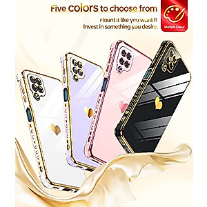 LeYi for Samsung Galaxy A12 Case with Tempered Glass Screen Protector [2 Pcs]+ Full Camera Lens Protection, Love Heart Plating Girly Women Cute Luxury Soft TPU Shockproof Case for Samsung A12, Black