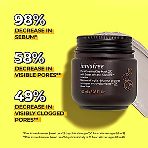 innisfree Pore Clearing Clay Mask 2X Super Volcanic Clusters Face Treatment, 3.38 Fl Oz (Pack of 1)