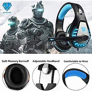 Headsets for Xbox One, PS4, PC, Nintendo Switch, Mac, Gaming Headset with Stereo Surround Sound, Over Ear Gaming Headphones with Noise Canceling Mic, LED Light