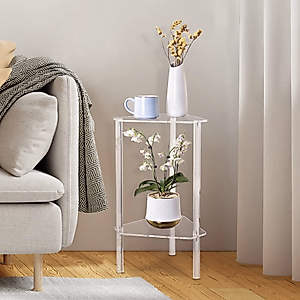 HMYHUM Clear Acrylic Triangle End Table, Corner Side Table for Small Spaces, Small Accent Table for Living Room, Bedroom and Balcony, Easy Assembly