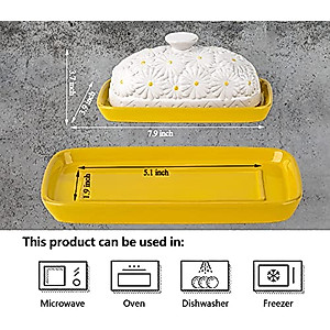Ceramic Butter Dish With Lid For Countertop Daisy Butter Keeper Butter Container Large Butter Holder Butter Tray Covered Butter Dish Butter Dishes With Lid Butter Storage Butter Holder For Counter