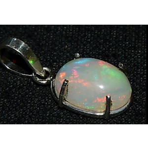 925 Sterling Silver Natural Oval Ethiopian Fire Opal Pendant October Birthday Gift Multi Color 17 inch