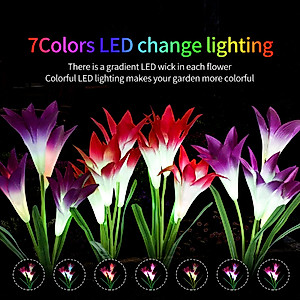 Hatstart Outdoor Solar Garden Lights,4 Pack Solar Patio Lights with 16 Bigger Lily Flower Lights Waterproof 7 Colors Changing LED Solar Powered Lights for Garden, Patio, Pathway