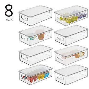 mDesign Plastic Pantry Storage Box Container with Lid and Built-In Handles - Organization for Flour, Cereal, Pasta, Rice, or Food in Kitchen Cupboard, Ligne Collection, 8 Pack, Clear/Clear