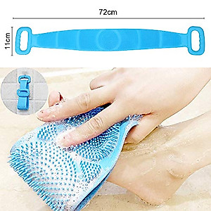 Silicone Bath Body Brush, Exfoliating Silicone Body Back Scrubber, Deep Clean Back Acne & Bacne, Extra Long and Super Soft, Suitable for Women ＆ Men (Blue)