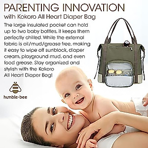 Humble Bee Kokoro All Heart Convertible Diaper Bag for Men & Women: Converts from Backpack to Tote, Spacious Compartments, Multiple Pockets, Removable Accessories & Stroller Strap Design (Olive Dusk)