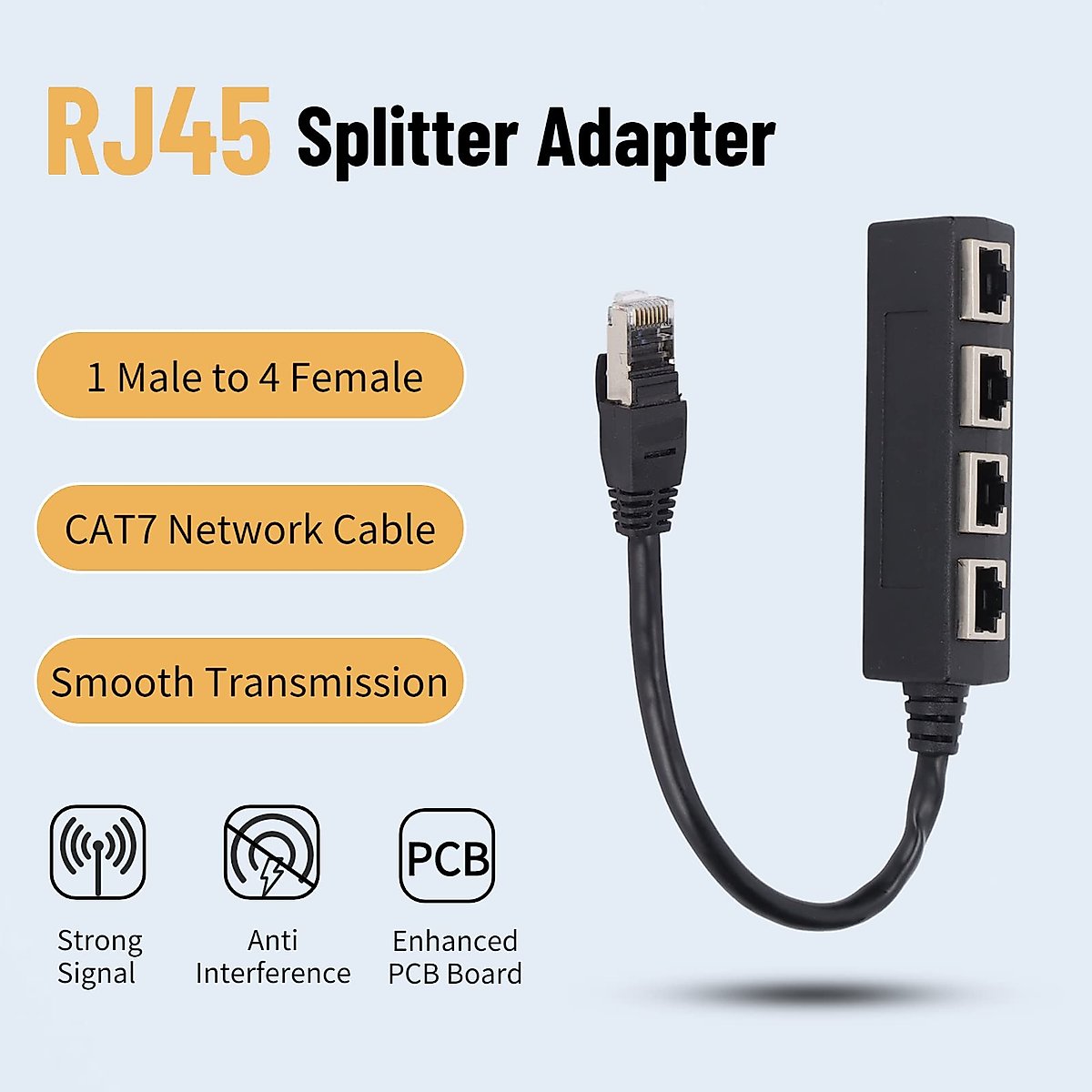 Zhiyavex RJ45 Splitter Adapter,1 to 4 Port Smooth Transmission Excellent Connection Network Cable Adapter,PCB Board Ethernet Adapter for All Networks, Homes and Offices, Broadband Connections, black