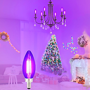 TITO 6 Pack E12 B11 Filament LED Candle Black Light Bulbs, UVA 395nm 4.5W Candelabra Black Light Bulb, 60W Blacklight Bulb Equivalent, Glow in Dark Halloween Christmas Party Fluorescent Posters Decor