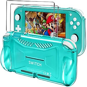 [2+1Pack]iVoler Tempered Glass Screen Protector for Nintendo Switch Lite(2Pack)with Case Carrying Protective TPU Case for Nintendo Switch Lite, Grip Cover with Shock-Absorption Anti-Scratch, HD Clear