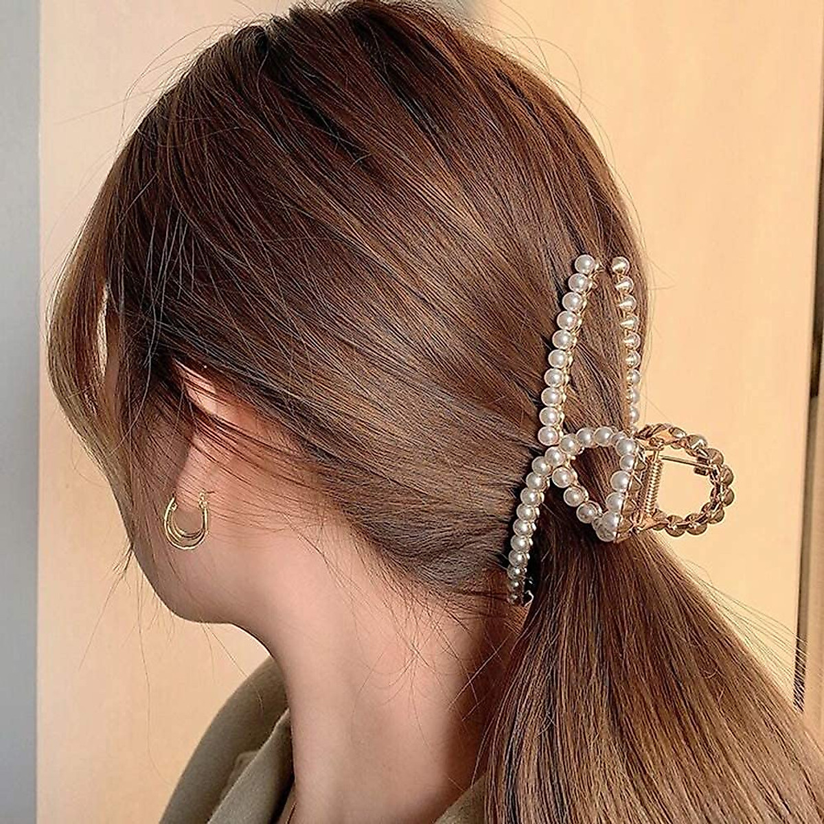 VinBee Pearl Hair Clips For Women, Large Metal Hair Claw Clips For Thick and Thin Hairs, Jaw Clamp Clips-3 Pack 4.5 Inches