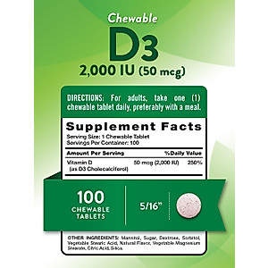 Nature's Truth Chewable Vitamin D3 2,000 IU | 100 Tablets | Berry Flavor | Vegetarian, Non-GMO, & Gluten Free Supplement