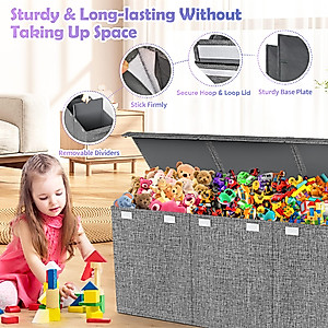 Extra Large Toy Box, Collapsible Sturdy Kids Toy Chest for Boys, Girls, Kids, 41"x14"x16"Toy Storage Organizer Toddler Storage Bins with Lids, Toy Box basket for Living Room, Bedroom, Nursery, Gray