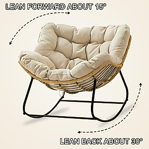 HARELA Outdoor Patio Rocking Chair, Indoor & Outdoor Rocking Chair, Rattan Rocker Padded Cushion Recliner, Modern Lounge Chair for Living Room Patio, Balcony, Front Porch, Garden (Color : Orange)